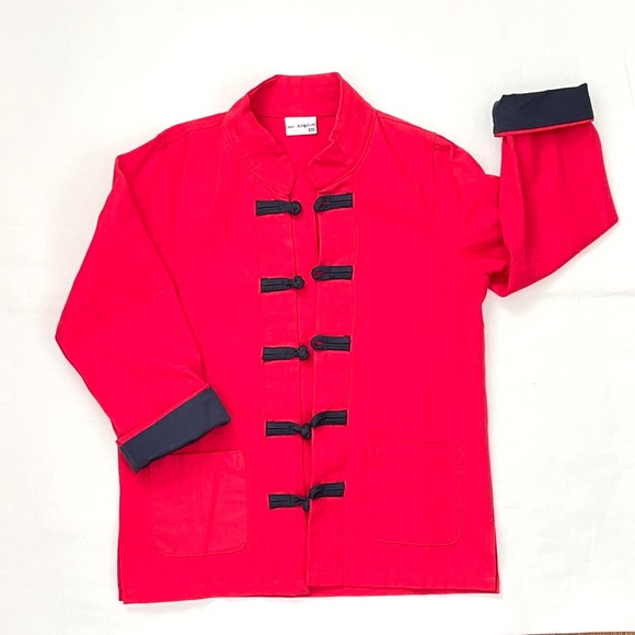 Jackets & Coats | Red Mandarin Collar Jacket With Navy Blue Chinese ...